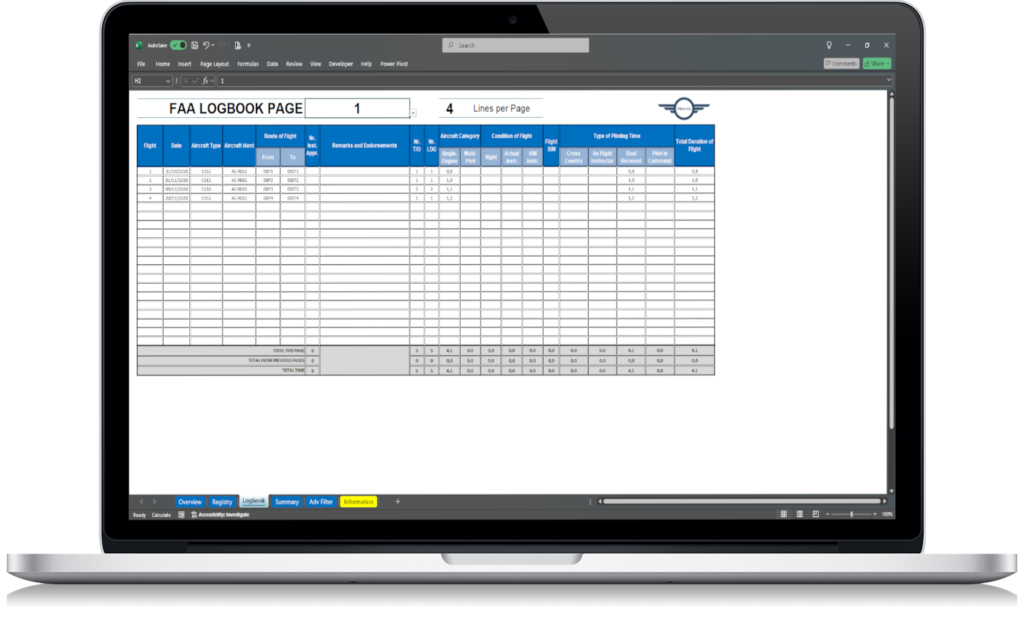 Pilot Logbook (FAA) Pilot-xls - Microsoft Excel